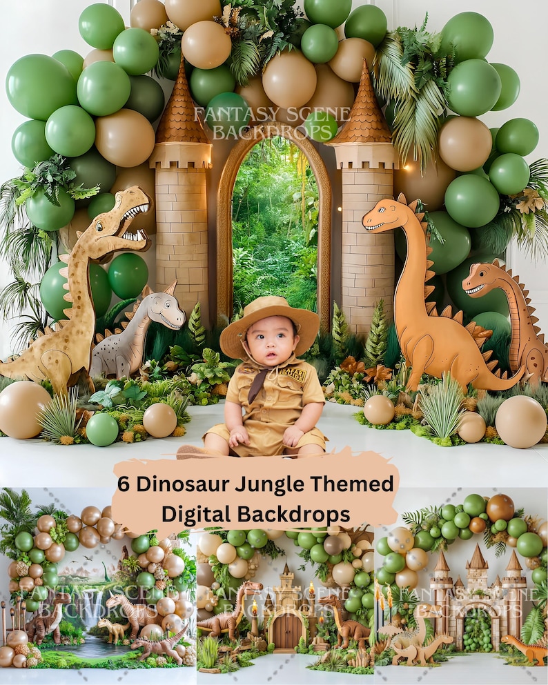Dinosaur Jurassic Safari Jungle Themed Digital Backdrops, Kids ...