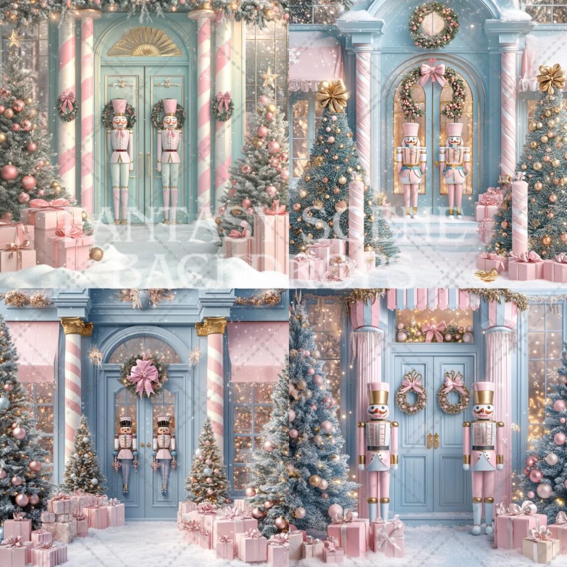 Pink Nutcracker Christmas Digital Backdrop Set: Photography Backgrounds ...