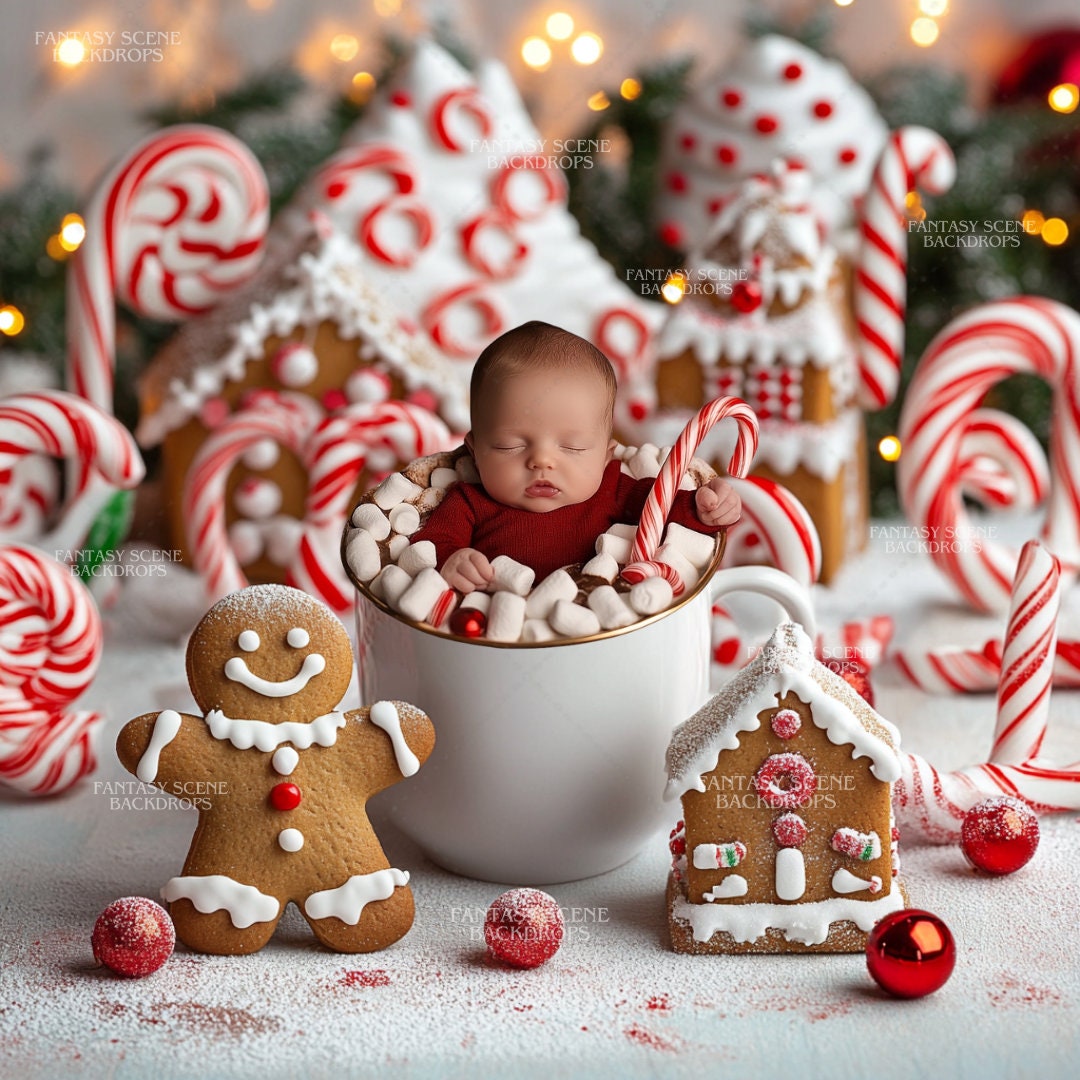 8 Newborn Christmas Digital Backdrop, Hot Coco Cup Insert With ...