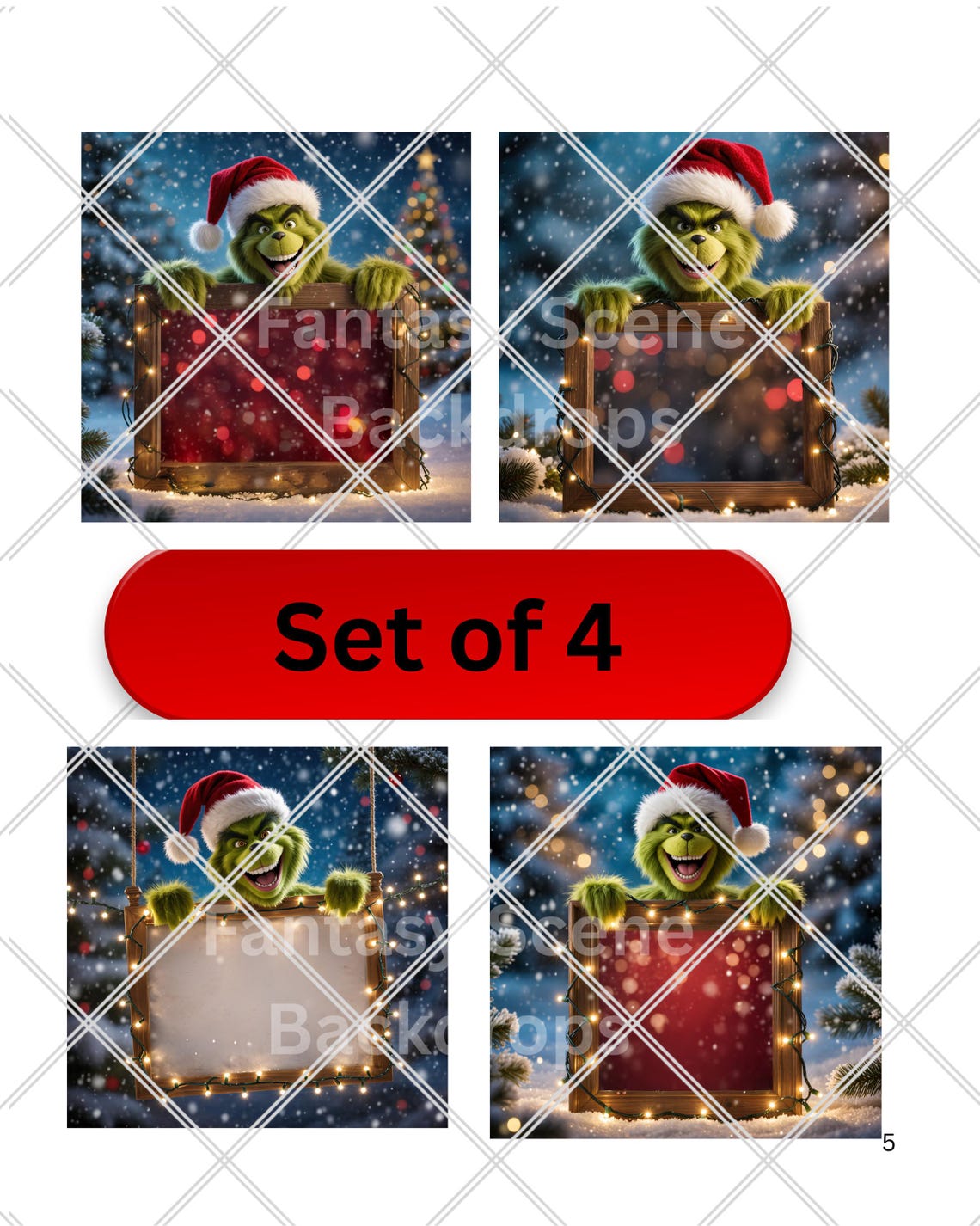 Grinch Christmas Photo Backdrop Set: Holiday Family Portrait (digital ...
