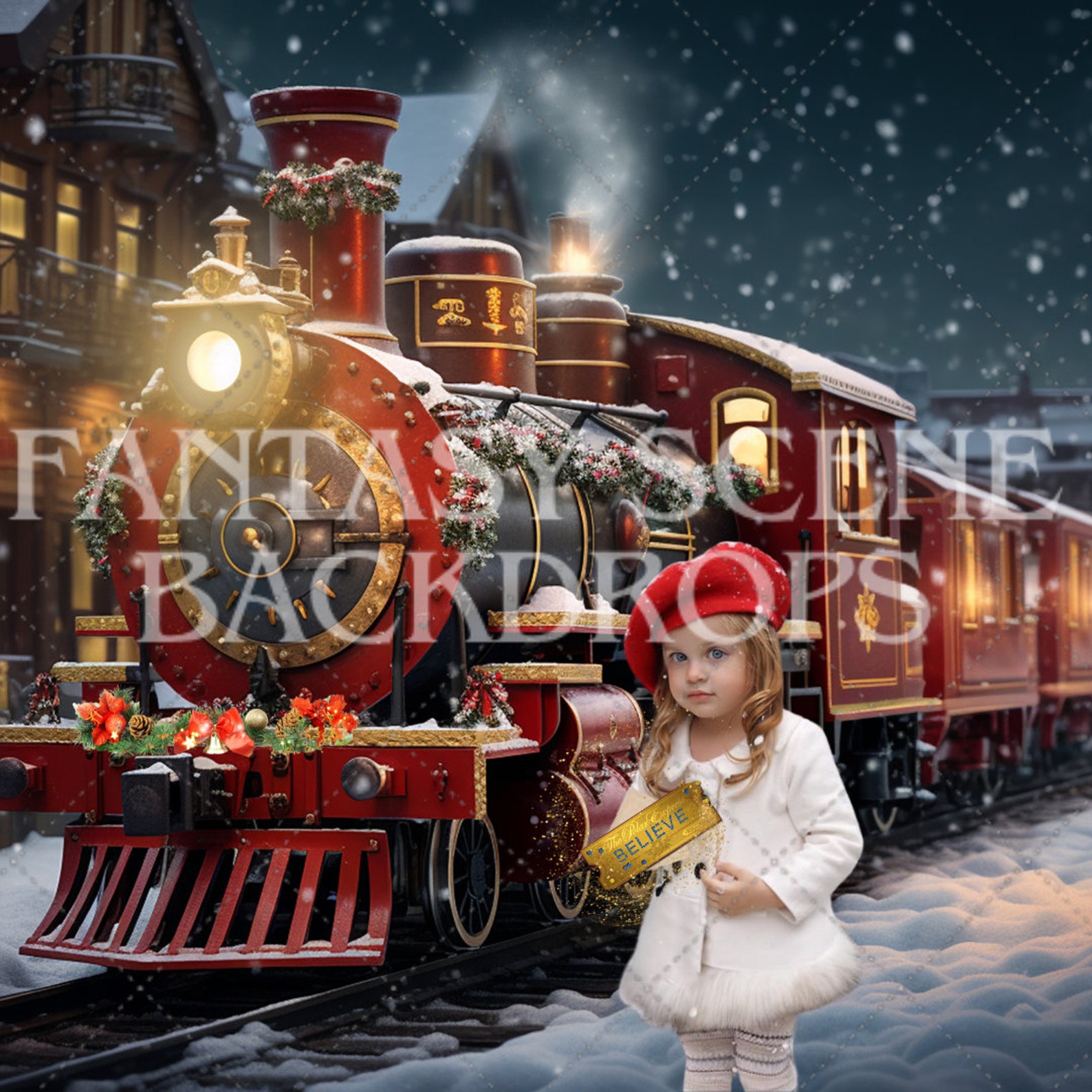 10 Magical Christmas Polar Express Train Digital Background, Vintage ...