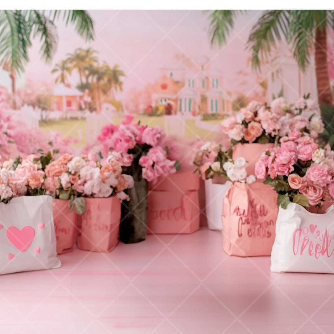 Pink Barbie Themed Backdrop - First Birthday Digital Background for ...