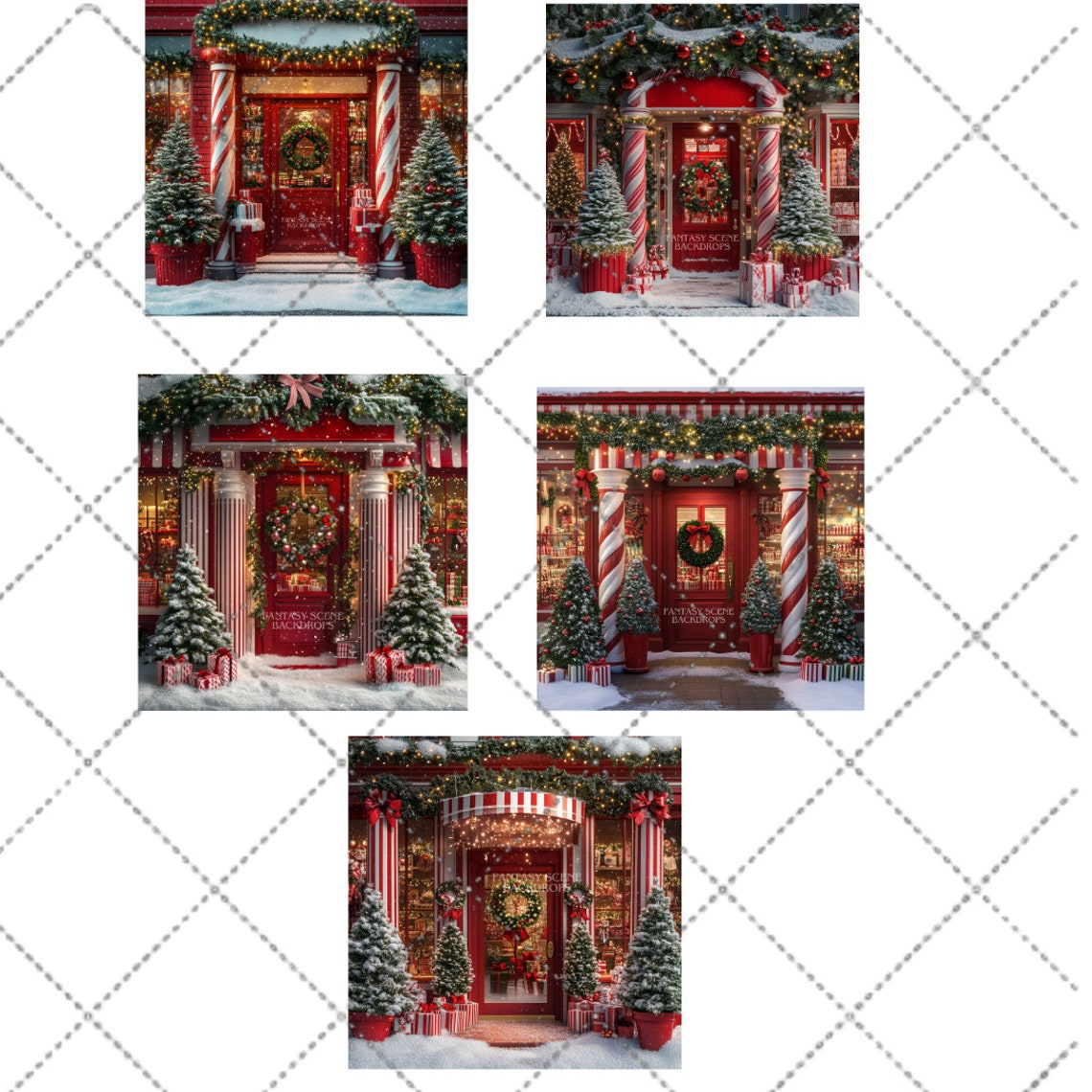 Christmas Candy Cane Shop Digital Backdrop: Holiday Storefront (set of ...
