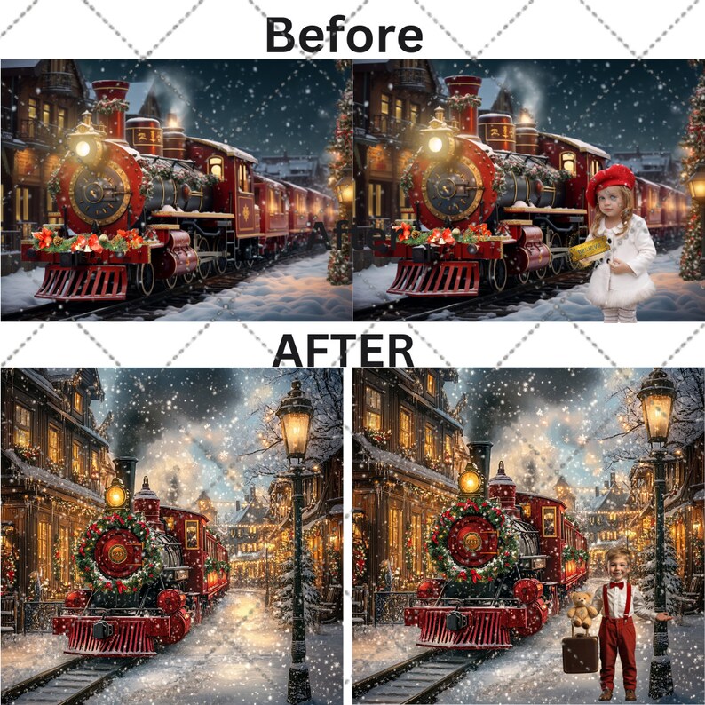 10 Magical Christmas Polar Express Train Digital Background, Vintage ...