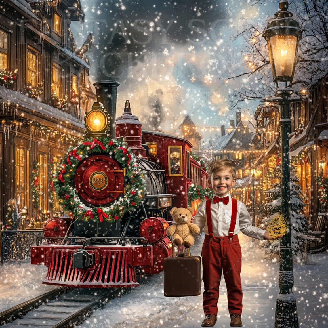 10 Magical Christmas Polar Express Train Digital Background, Vintage ...