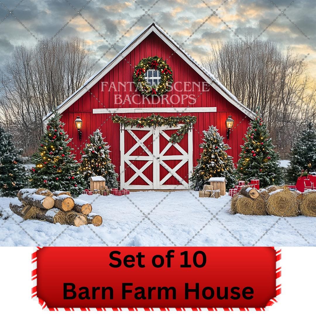Christmas Barn Digital Backdrop: Holiday Farmhouse Photography (set of ...