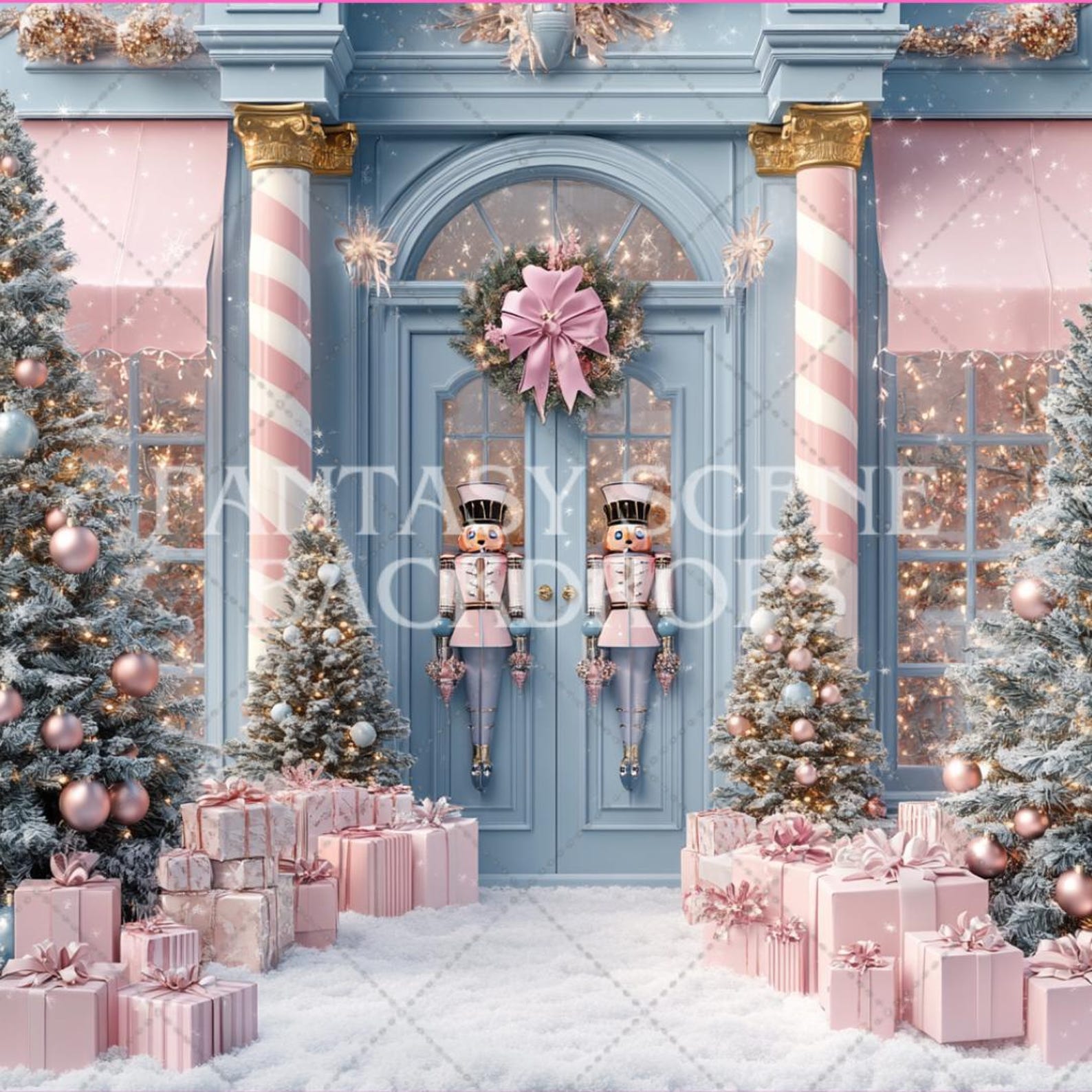 Pink Nutcracker Christmas Digital Backdrop Set: Photography Backgrounds ...