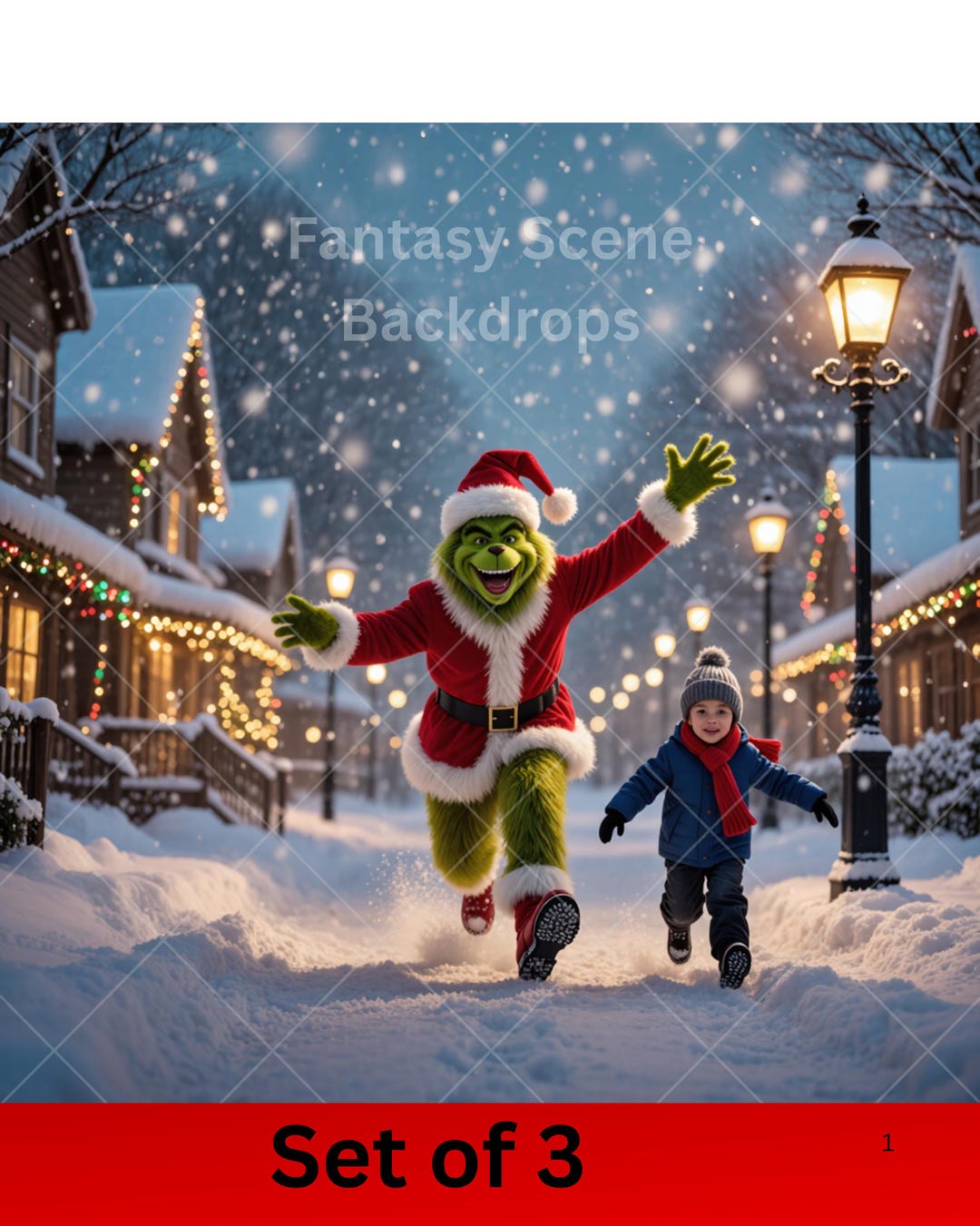Grinch Christmas Digital Backdrop Set: Funny Winter Snow Scene (digital ...