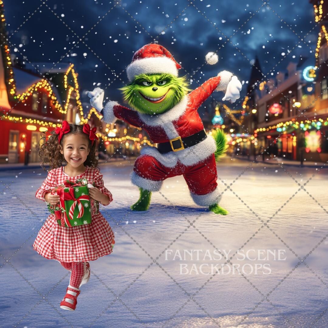 Grinch Inspired Digital Backdrop, Fun Christmas Holiday Background for ...