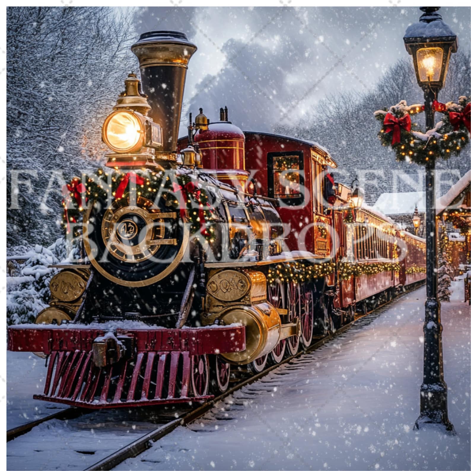 10 Magical Christmas Polar Express Train Digital Background, Vintage ...