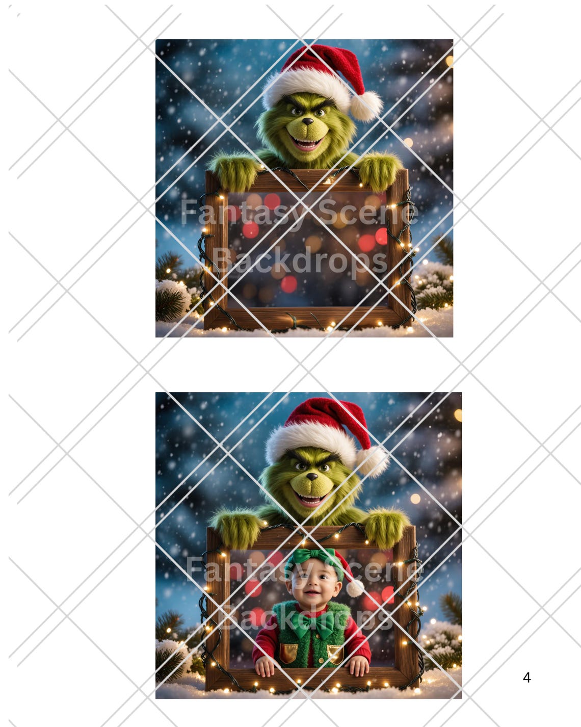 Grinch Christmas Photo Backdrop Set: Holiday Family Portrait (digital ...