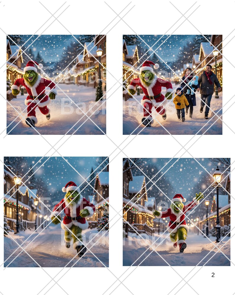 Grinch Christmas Digital Backdrop Set: Funny Winter Snow Scene (digital ...