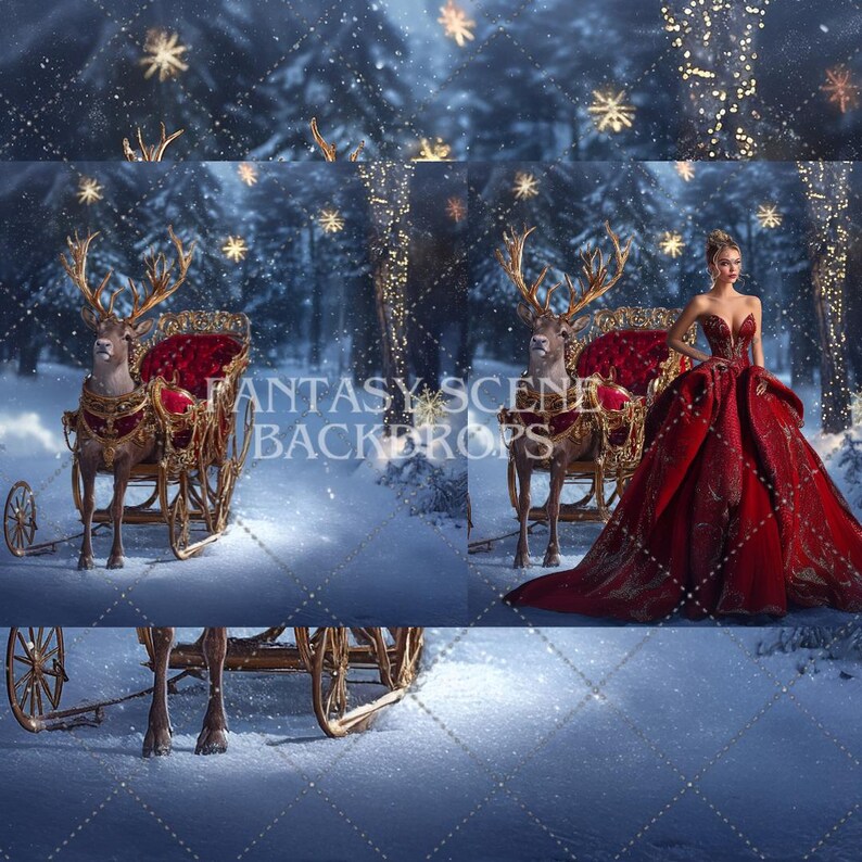 Christmas Digital Photography Backdrop: Santa's Reindeer Sleigh (set of 4) (JPG) - Etsy