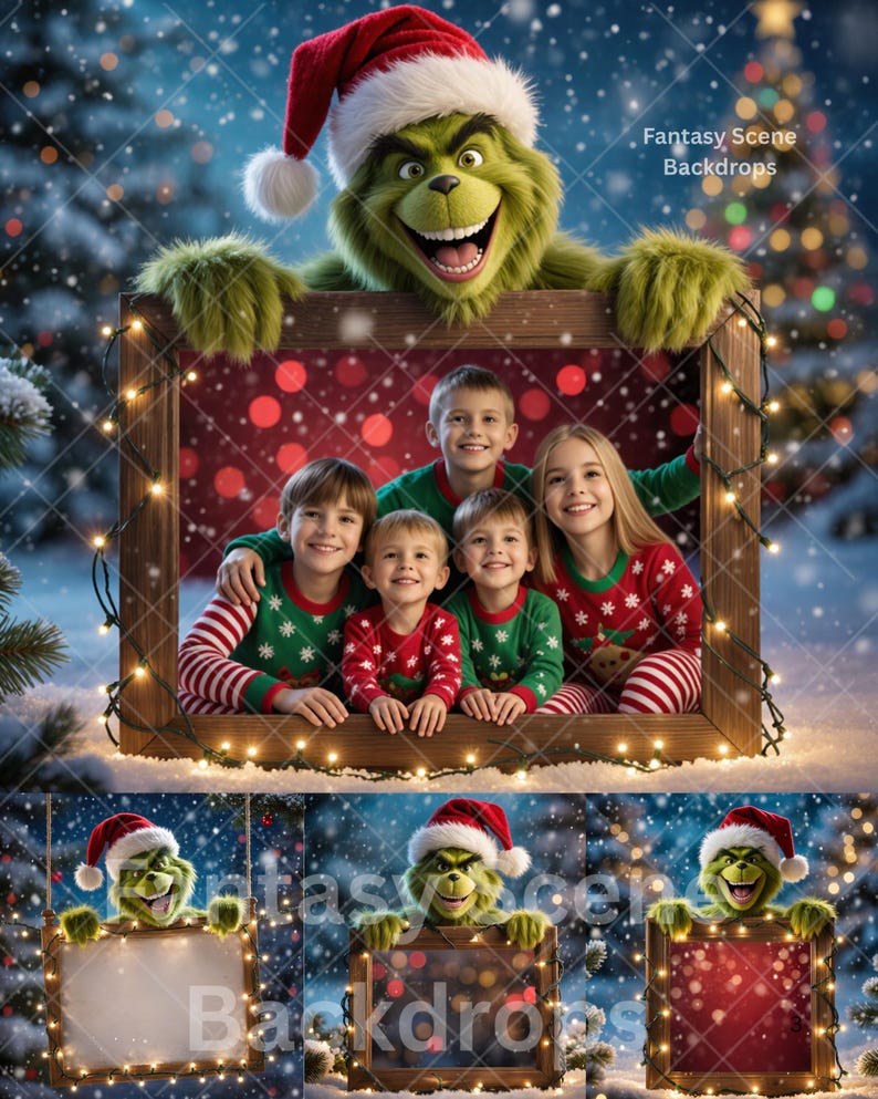 Grinch Christmas Photo Backdrop Set: Holiday Family Portrait (digital ...