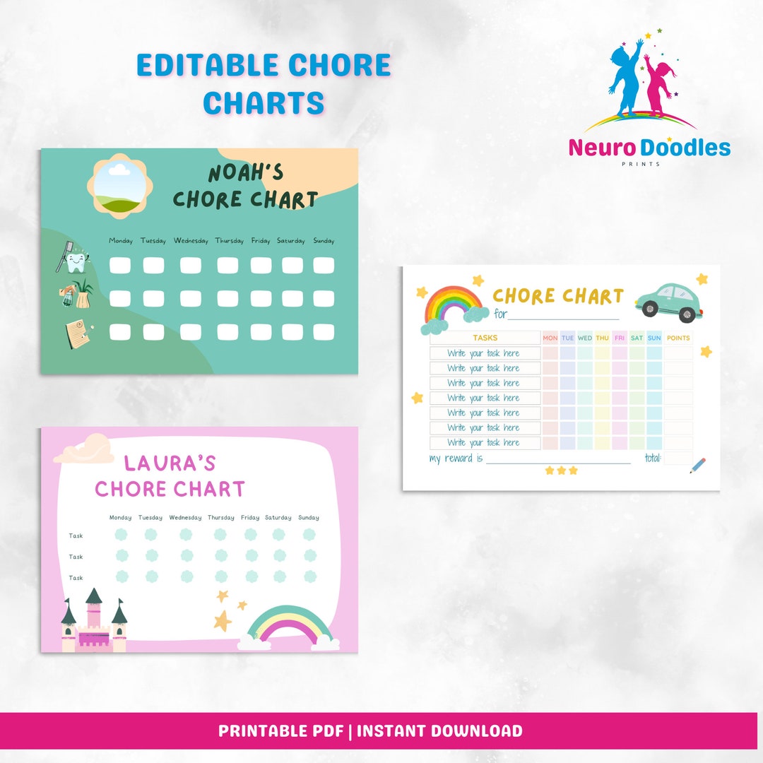 Weekly Chore Chart for Kids | Family Reward Routine List for Children ...