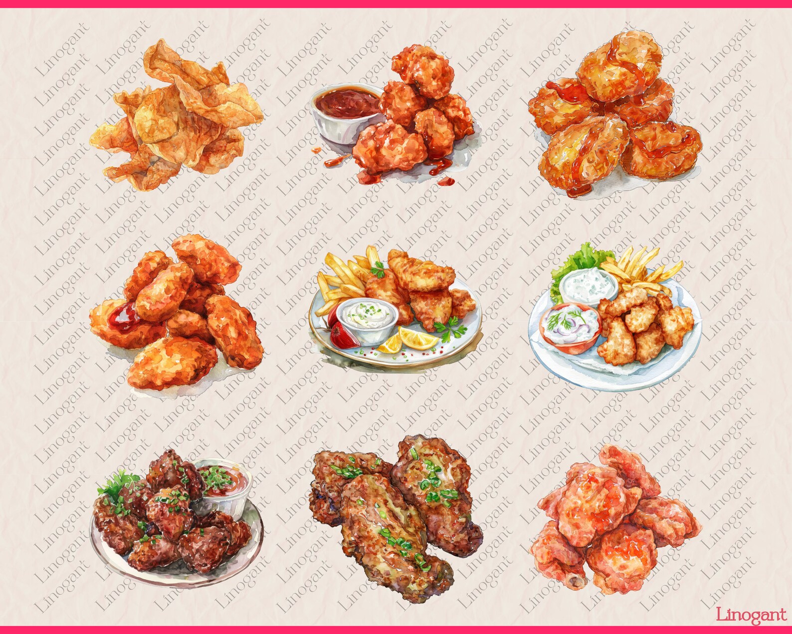 Watercolor Fried Chicken Clipart Bundle, Fast Food Clip Art Set, Bakery ...