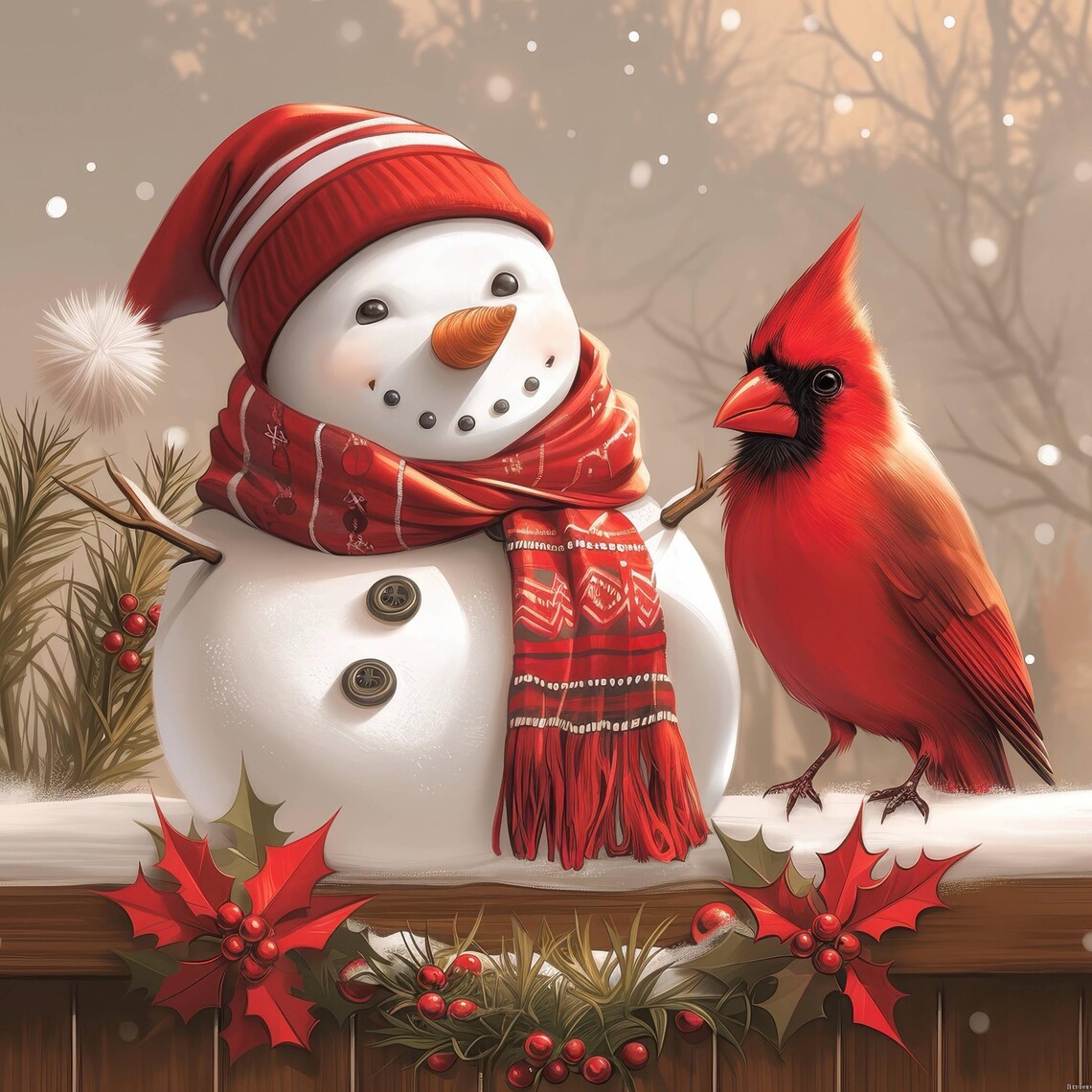 13 Red Snowman and Cardinal Clipart, Festive Holiday Character ...