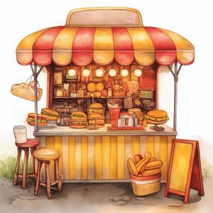 Whimsical Hot Dog Stand Clip Art 12 High Res Watercolor Jpgs for Junk ...