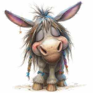 Cute Scruffy Donkey Clip Art 10 High Res Watercolor Jpgs Junk ...