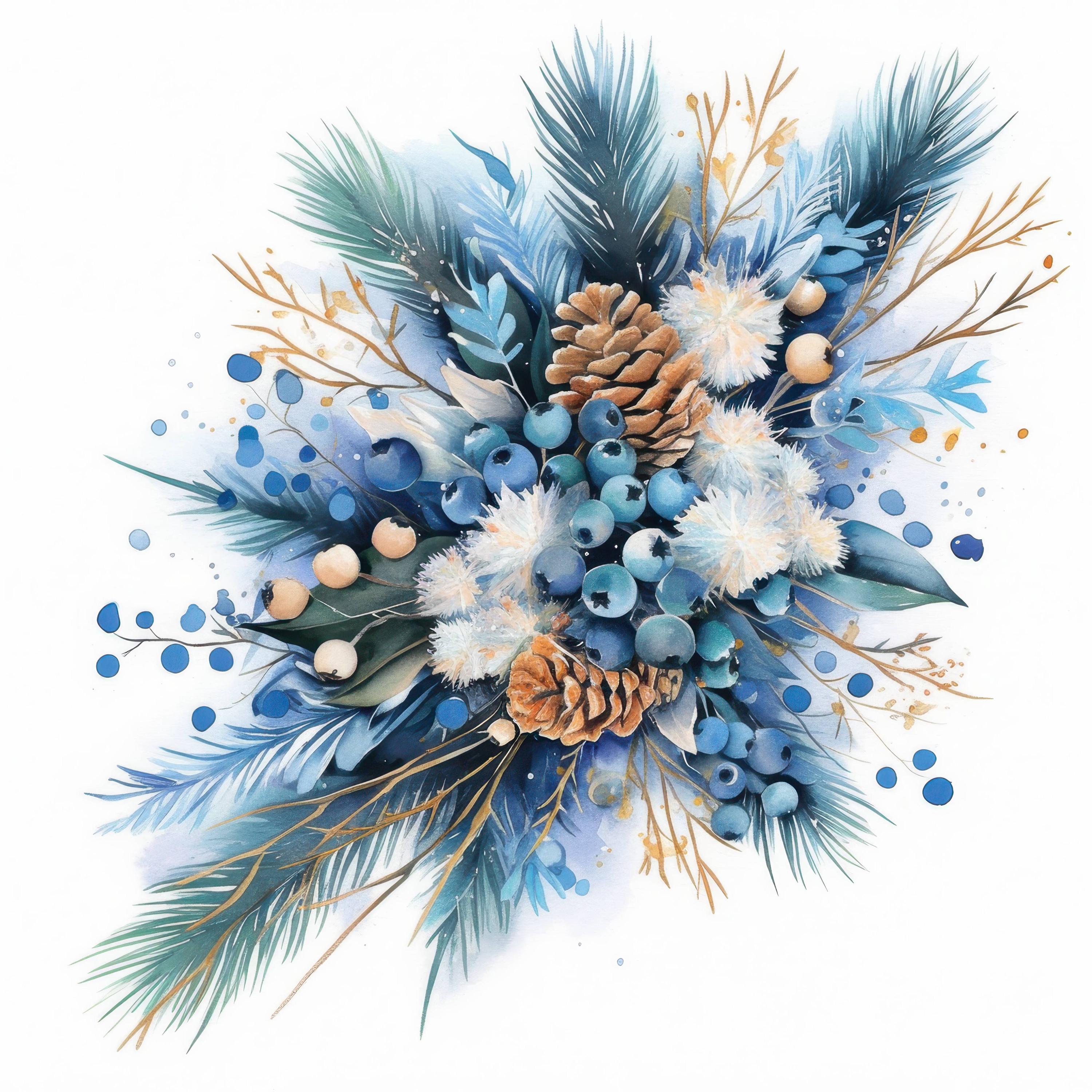 12 Icy Season Floral Arrangement Watercolor Clipart, Elegant Bouquet ...