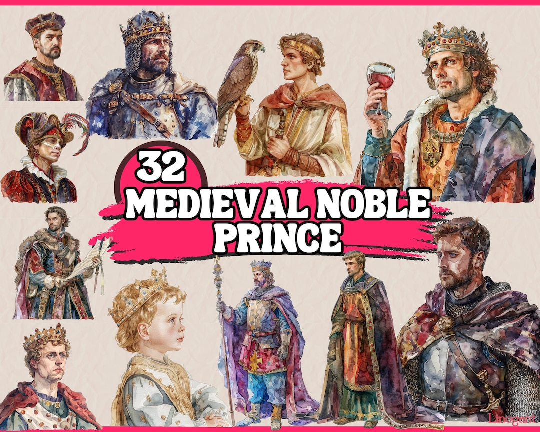 Watercolor Medieval Prince Clipart Bundle, Noble People History Clip ...