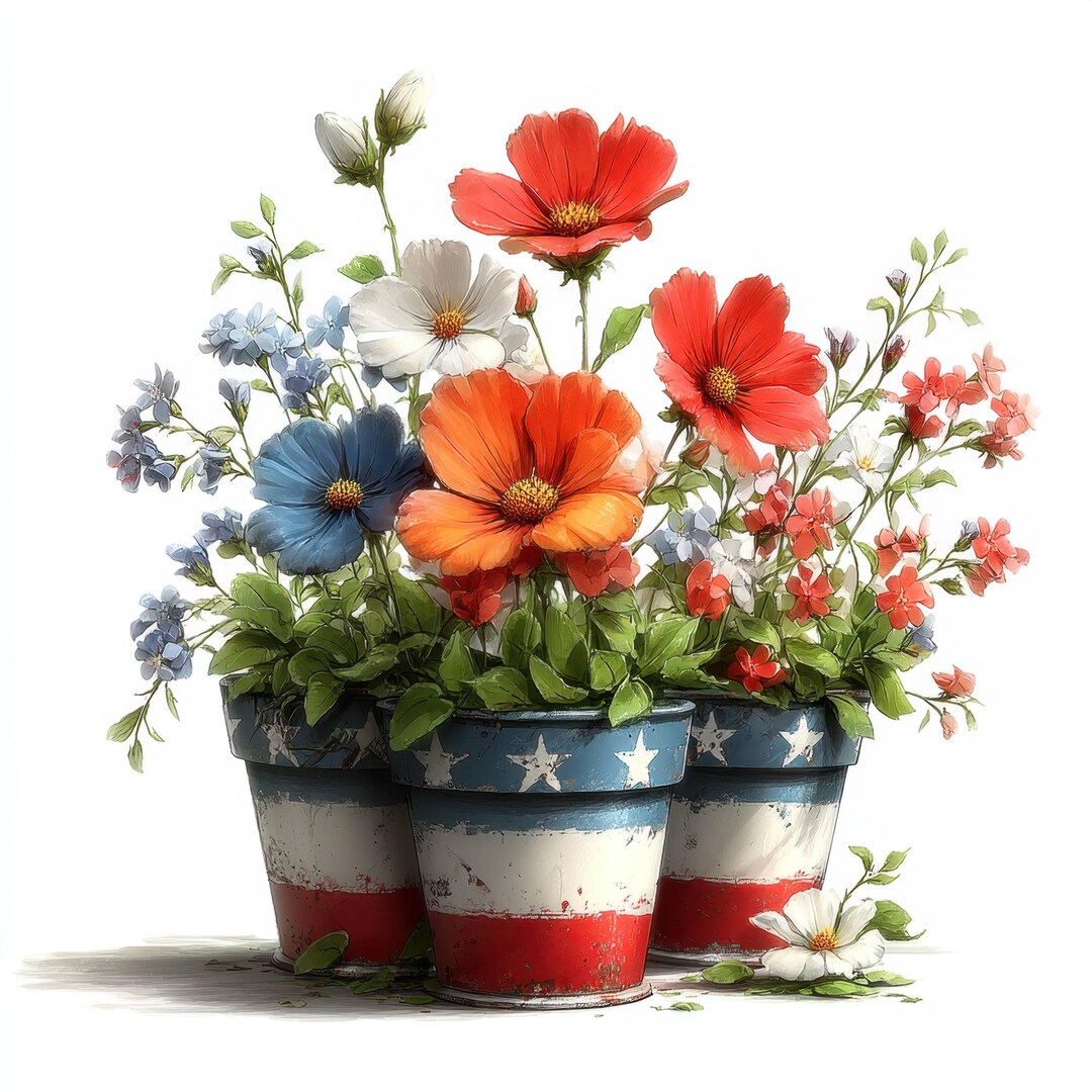 12 4th of July Flowers Clipart Bundle, Patriotic Illustration ...