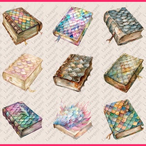 Watercolor Dragonscale Book Clipart Bundle, Grimoire Clip Art Set ...
