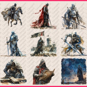 Watercolor Medieval Knights Clipart Bundle, Fantasy Warrior Clip Art ...