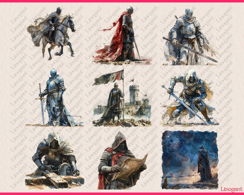 Watercolor Medieval Knights Clipart Bundle, Fantasy Warrior Clip Art ...