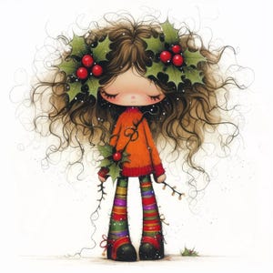 Funny Christmas Girl Clip Art 10 High Res Watercolor Jpgs Junk Journals ...