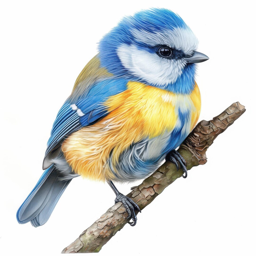 10 Blue Tit Bird Clipart Bundle, Eurasian Songbird Illustration ...