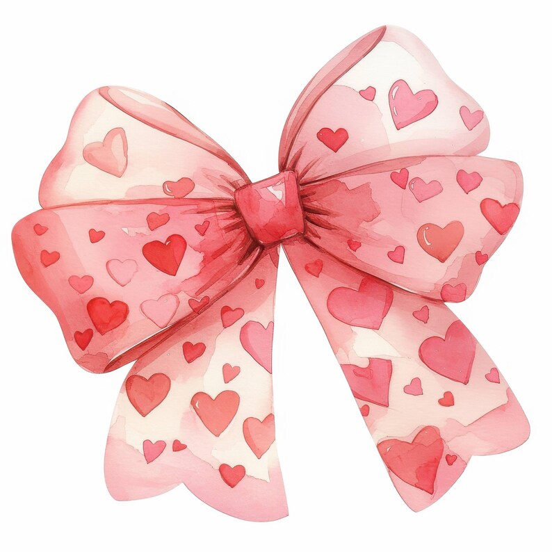 11 Heart Bow Pattern Watercolor Clipart, Romantic Embellishment ...
