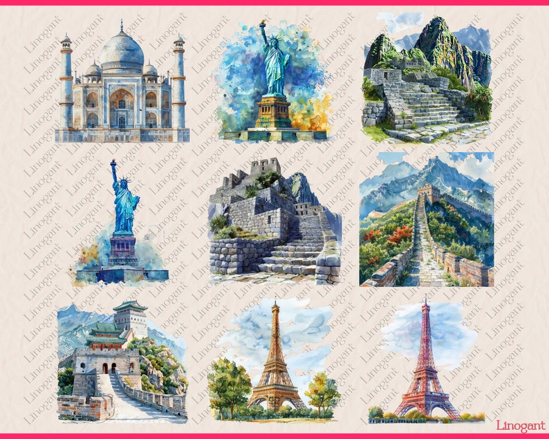 Watercolor Landmarks Clipart Bundle, Popular Landmarks Clip Art Set ...