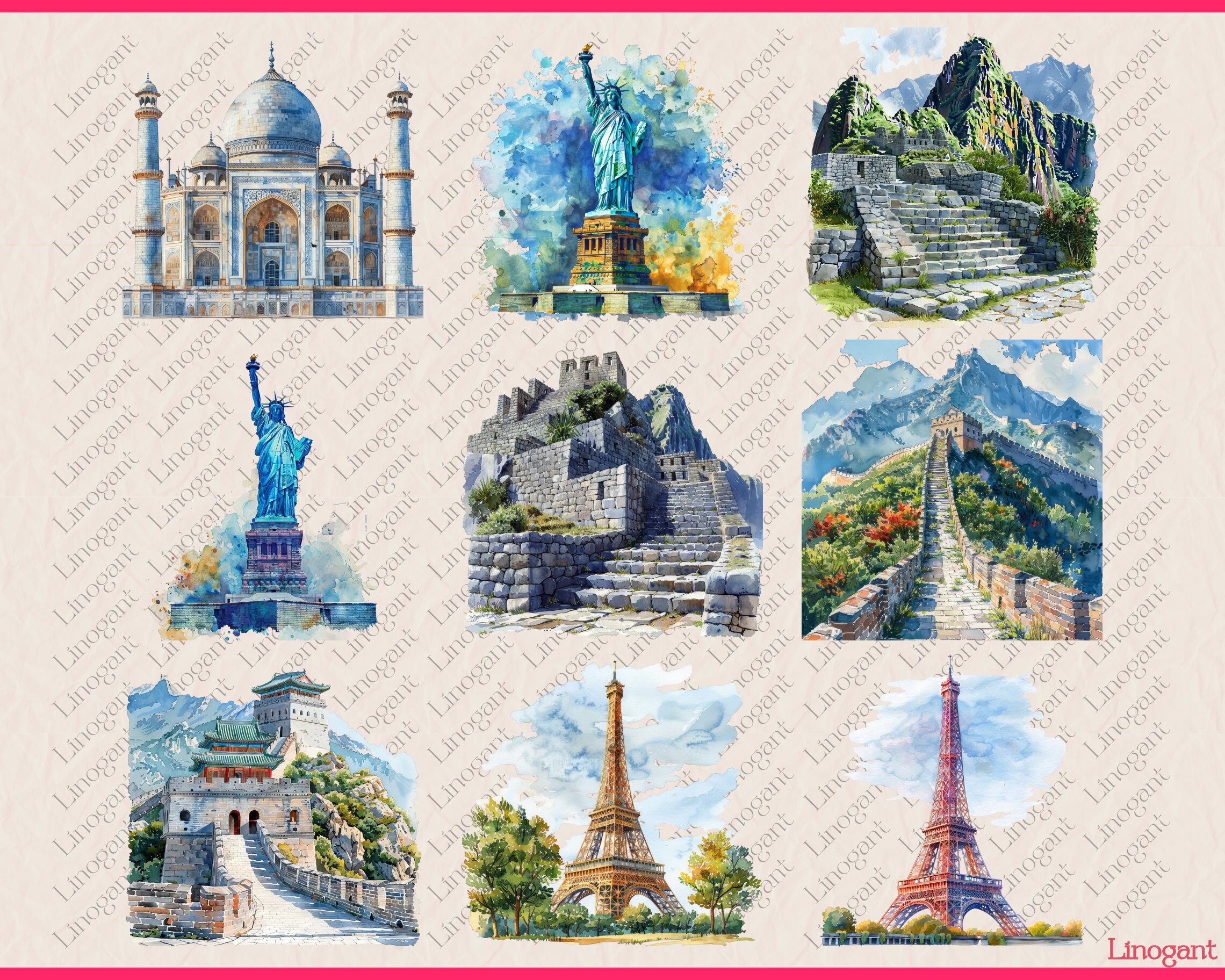 Watercolor Landmarks Clipart Bundle, Popular Landmarks Clip Art Set ...