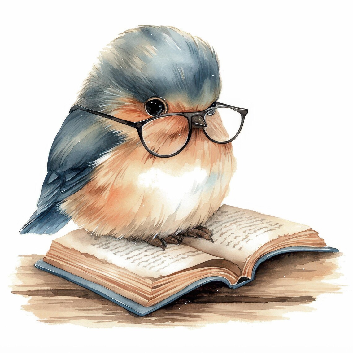 11 Bird Reading Book Clipart Bundle, Whimsical Storytime Illustration ...