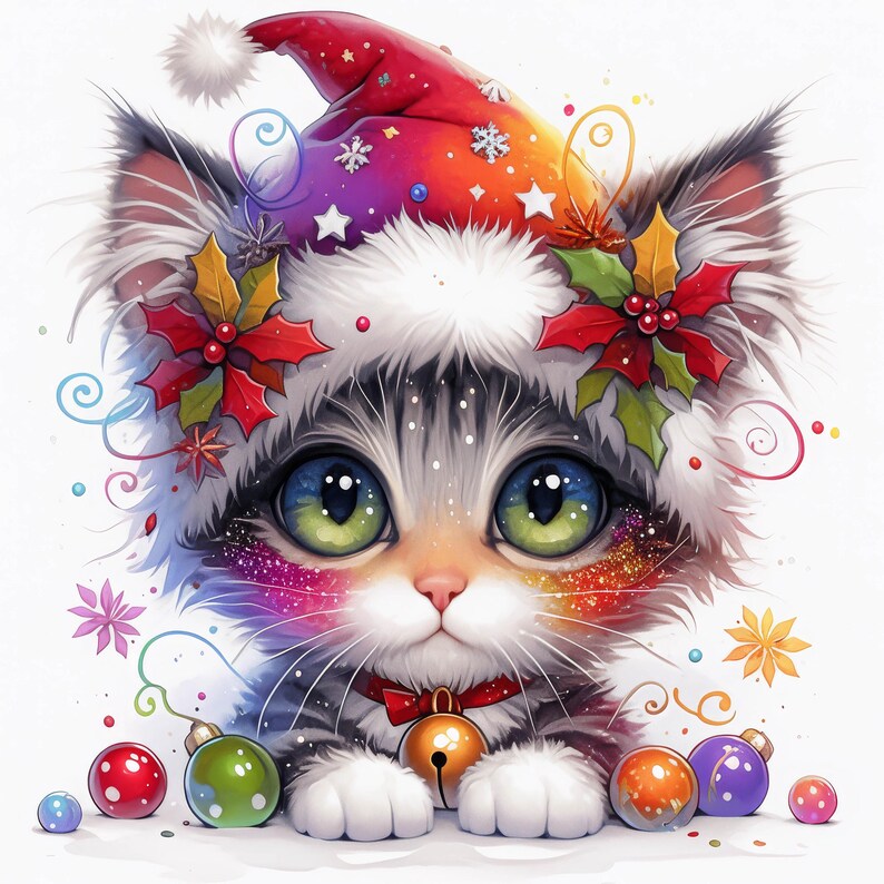 12 Cute Christmas Cat Clipart | Santa Cat Clipart | Printable ...