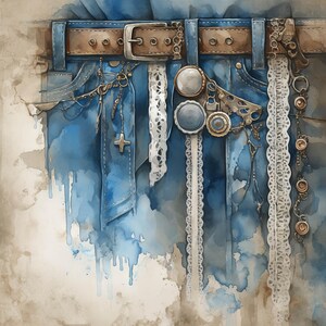 Denim Fashion Paper Clip Art Bundle 11 High Res Watercolor Jpgs for ...