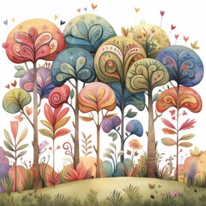12 Whimsical Trees Landscape Images Digital Kit Digital Art Printable ...