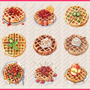 Watercolor Waffle Clipart Bundle, Food Clip Art Set, Bakery, Dessert ...