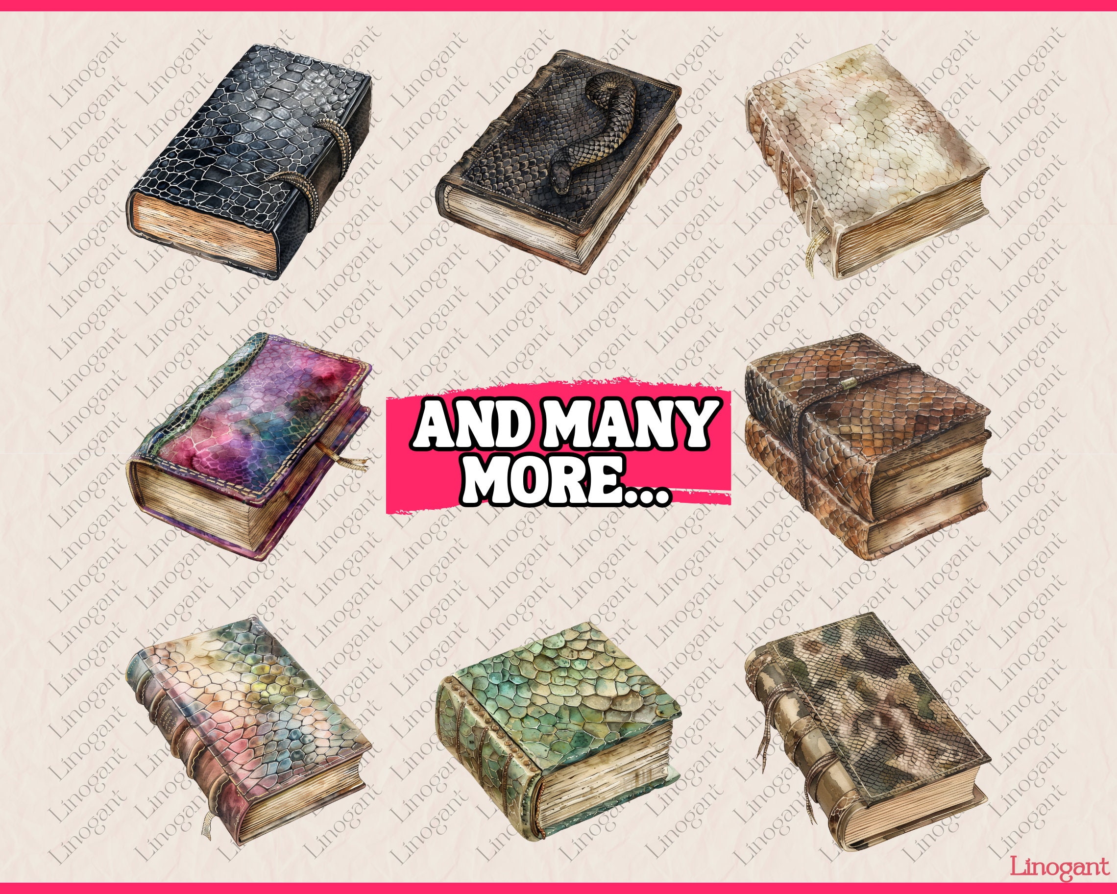 Watercolor Snakeskin Book Clipart Bundle, Grimoires Clip Art Set ...