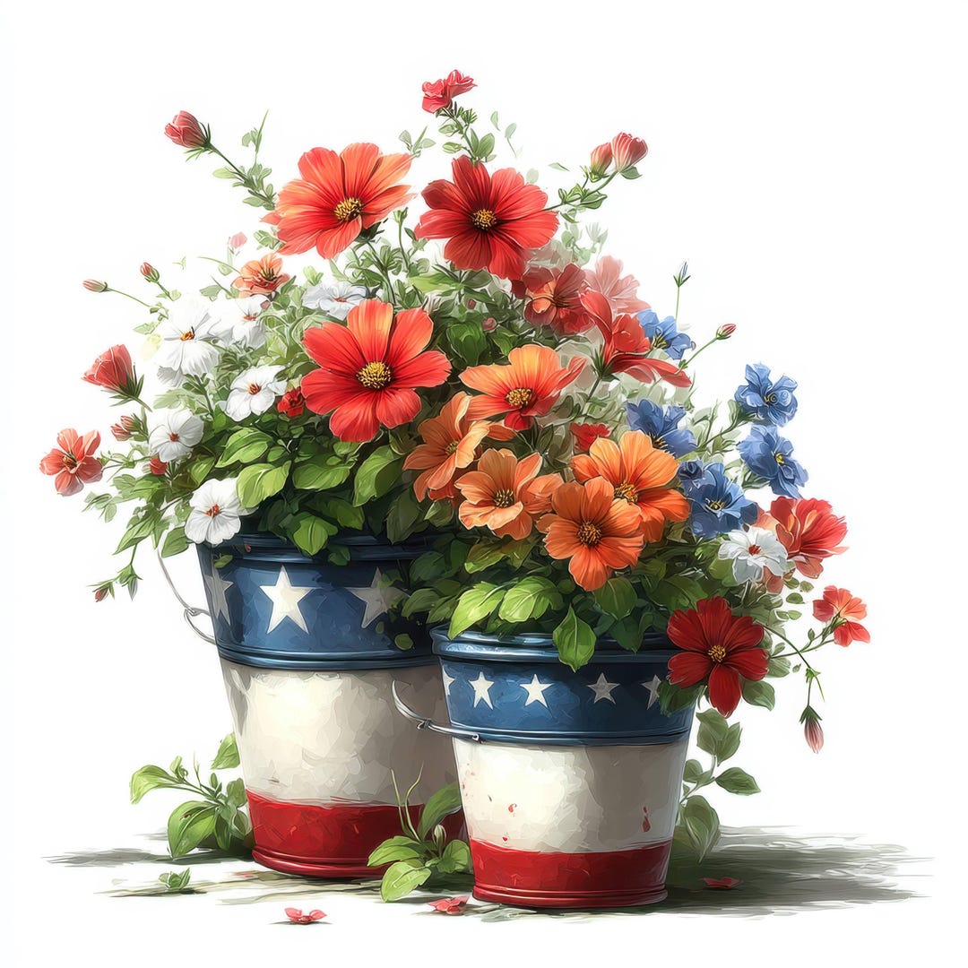 12 4th of July Flowers Clipart Bundle, Patriotic Illustration ...