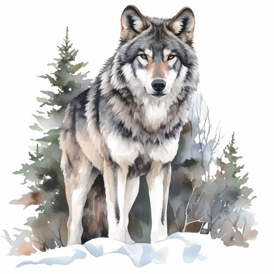 19 Wolf in Winter Clipart Bundle, Snowy Winter Wolf Illustration ...