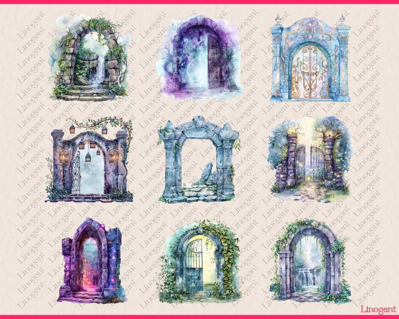 Watercolor Gate to Other World Clipart Secret Portal, Magical Door ...