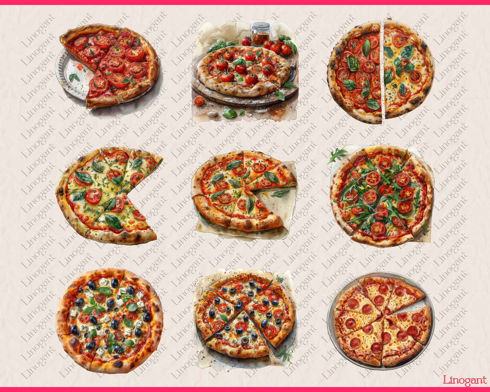 Watercolor Pizza Clipart Bundle, Junk Food Clip Art Set, Bakery, Slice ...