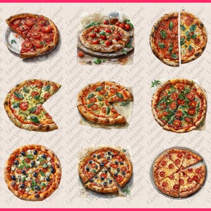 Watercolor Pizza Clipart Bundle, Junk Food Clip Art Set, Bakery, Slice ...