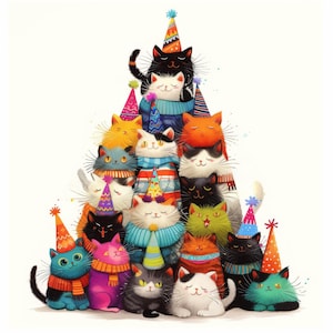 Whimsical Party Cats Clip Art 10 High Res Watercolor Jpgs Junk ...