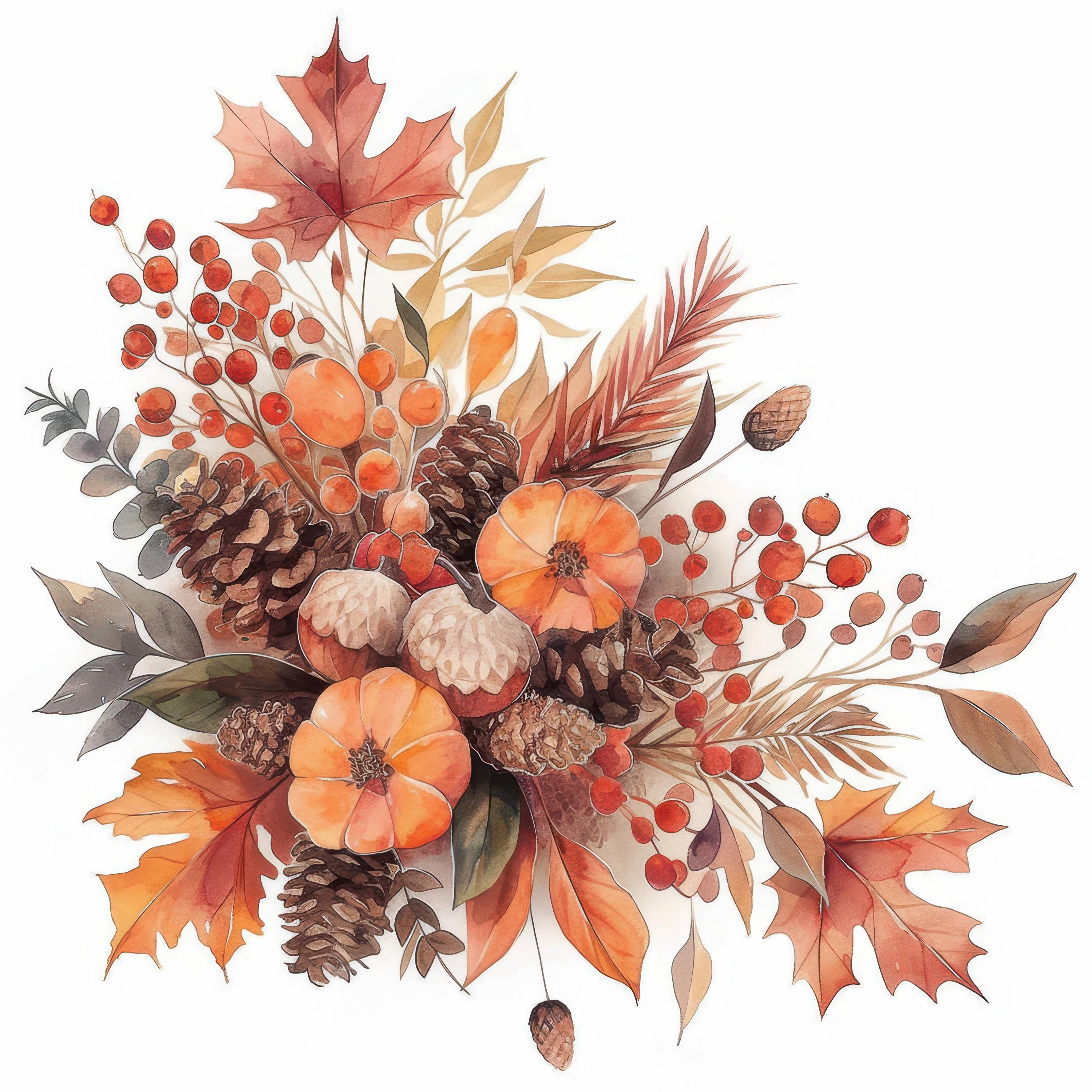 16 Autumn Leaves With Acorns and Pinecones Clipart Illustration ...