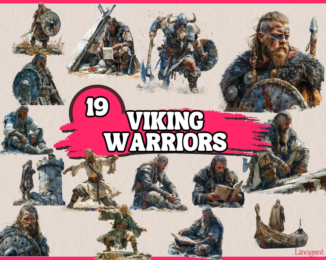 Watercolor Viking Warrior Clipart Bundle, Fantasy Vikings Clip Art Set ...