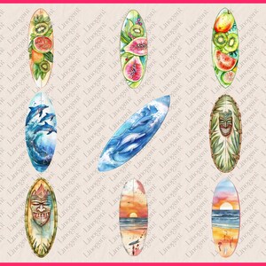 Watercolor Surfboard Clipart Bundle, Summer PNG Clip Art Set,surfing ...