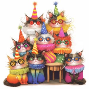 Whimsical Party Cats Clip Art 10 High Res Watercolor Jpgs Junk ...